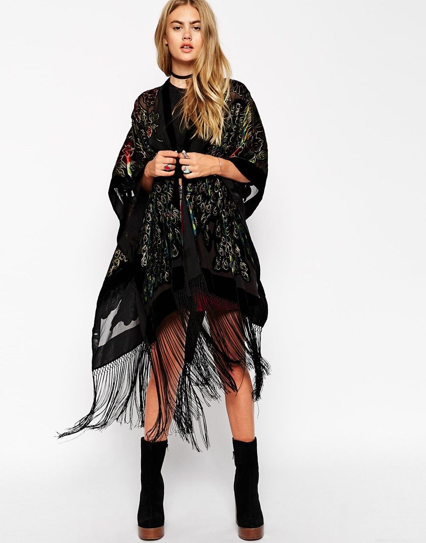 ASOS - Cape frangé à motif paon en tissu - Asos - Pickture