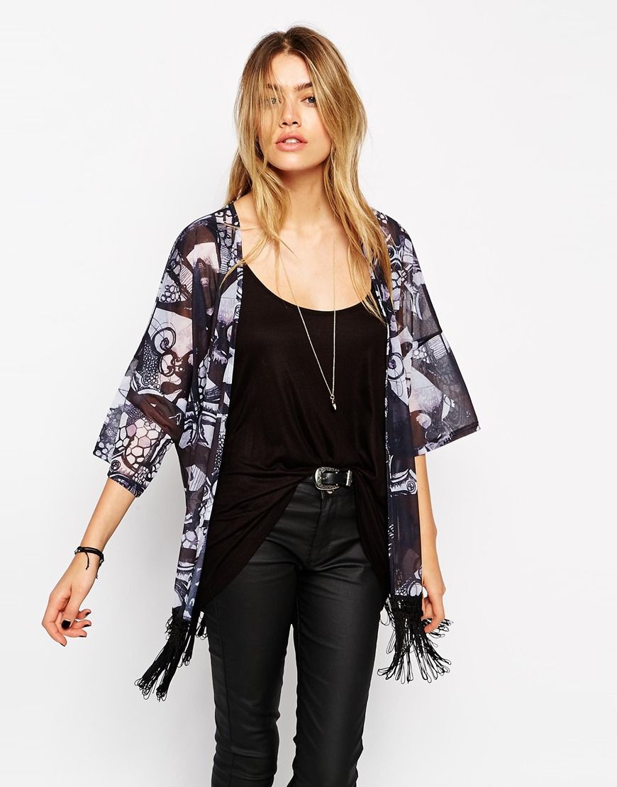 ASOS - Kimono à franges et imprimé Solstice - Asos - Pickture