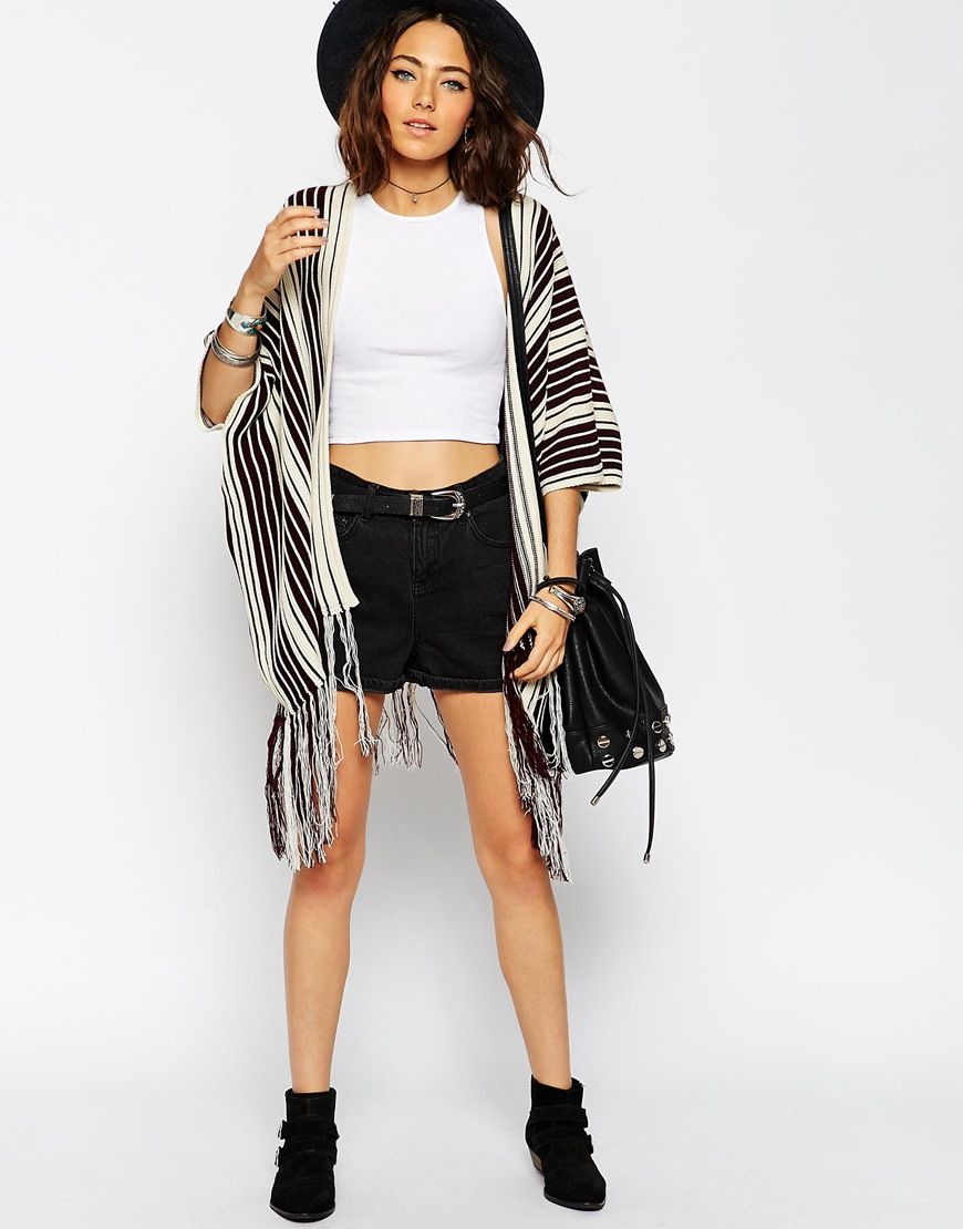 ASOS - Cape en maille à rayures avec franges - Asos - Pickture